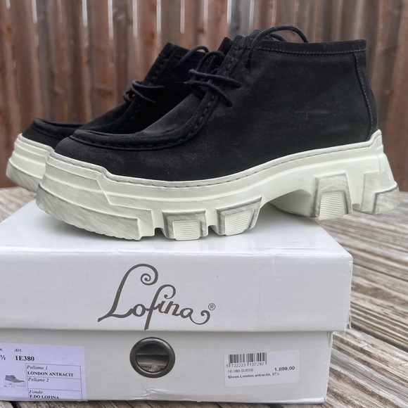Lofina | Shoes | Lofina Black Suede Ankle Boots Chunky Weathered Look Sole Eu 375 Us 75 Nwt ...